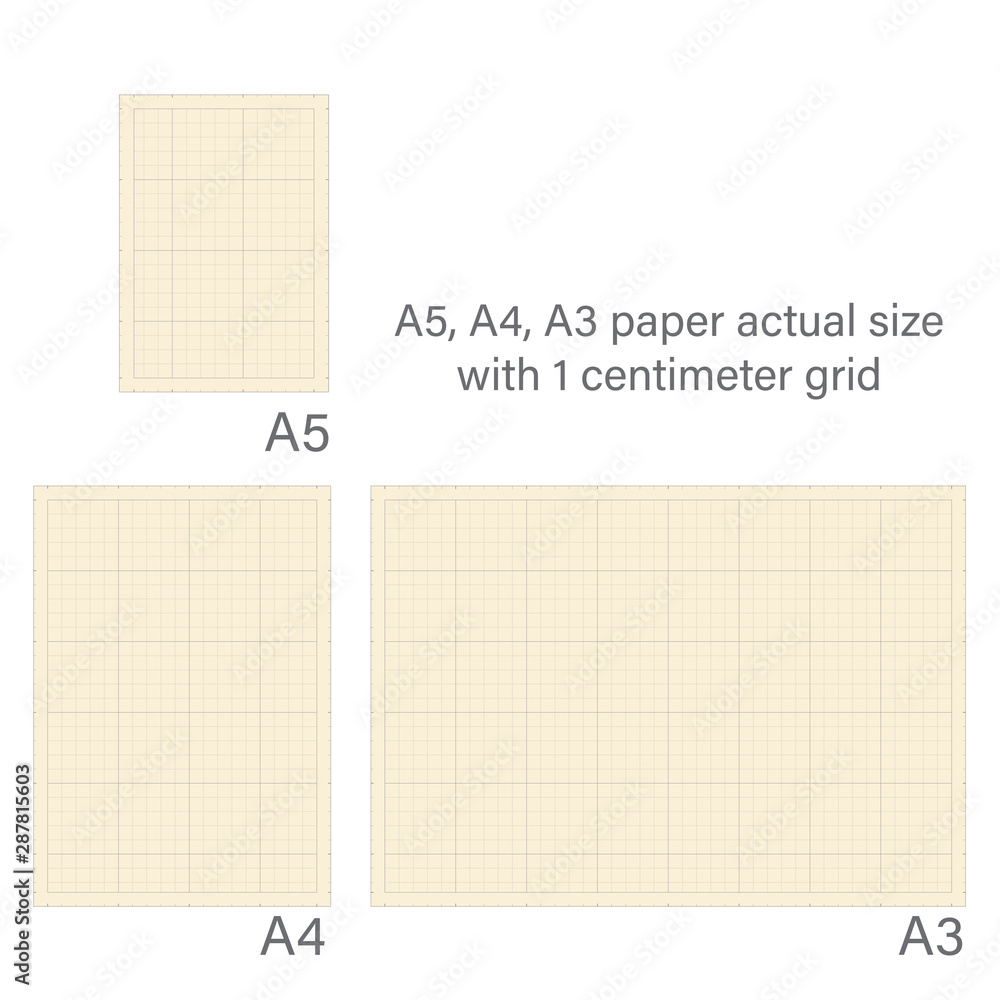 Yellow A4 and A3 Paper actual size with grey grid that have bold and ...