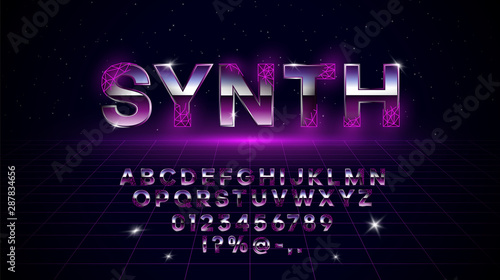 Retrowave synthwave vaporwave font in 1980s style. Retrowave design ...
