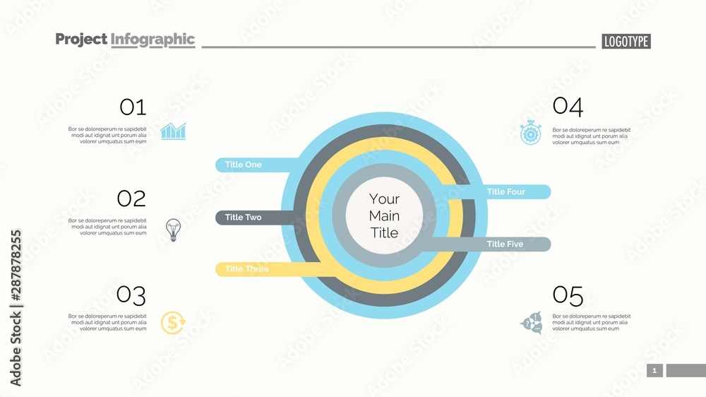 Five circles process chart. Business data. List, diagram, design ...