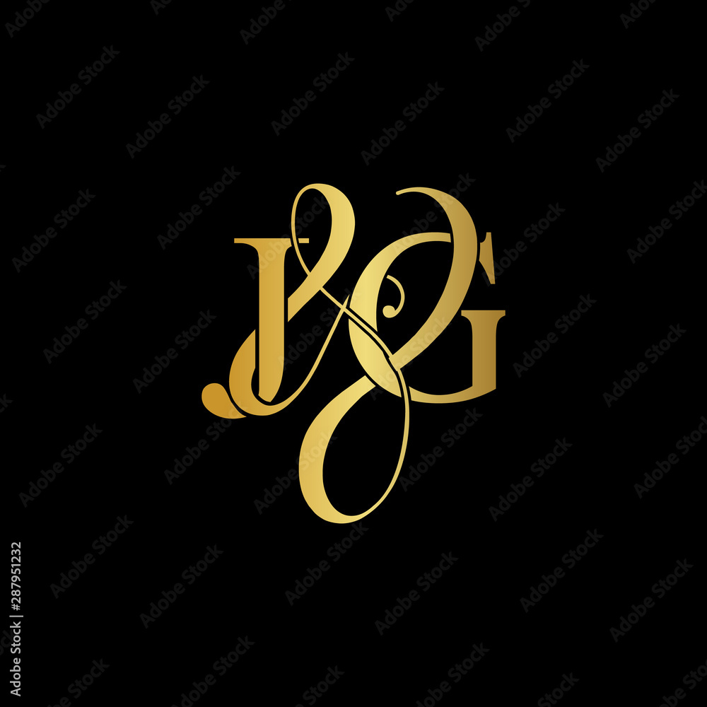 Initial letter J & G JG luxury art vector mark logo, gold color on ...