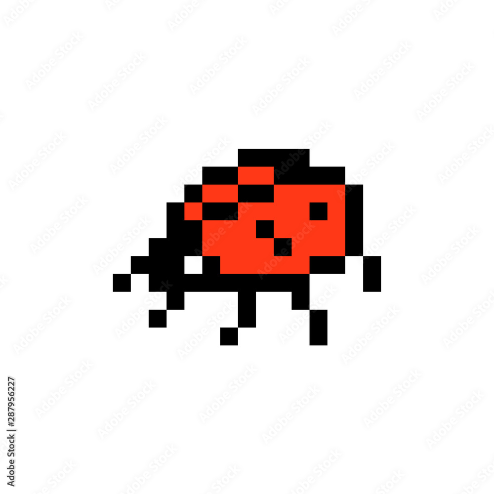 Ladybug pixel art icon isolated on white background. 8 bit wildlife ...