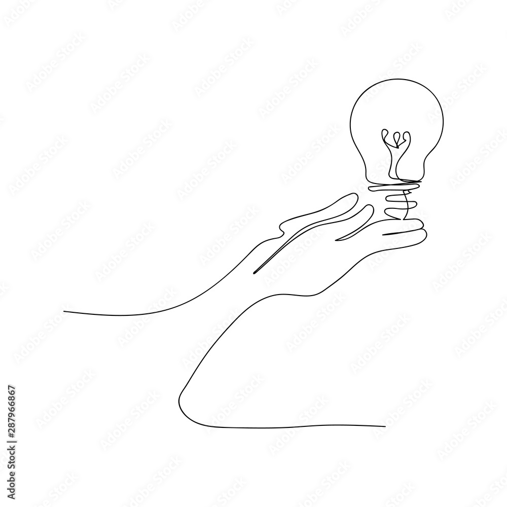 continuous line drawing of hands palms light bulb. isolated sketch ...