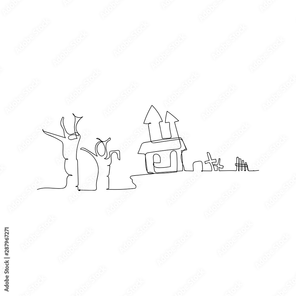 continuous line drawing of cemetery. isolated sketch drawing of ...