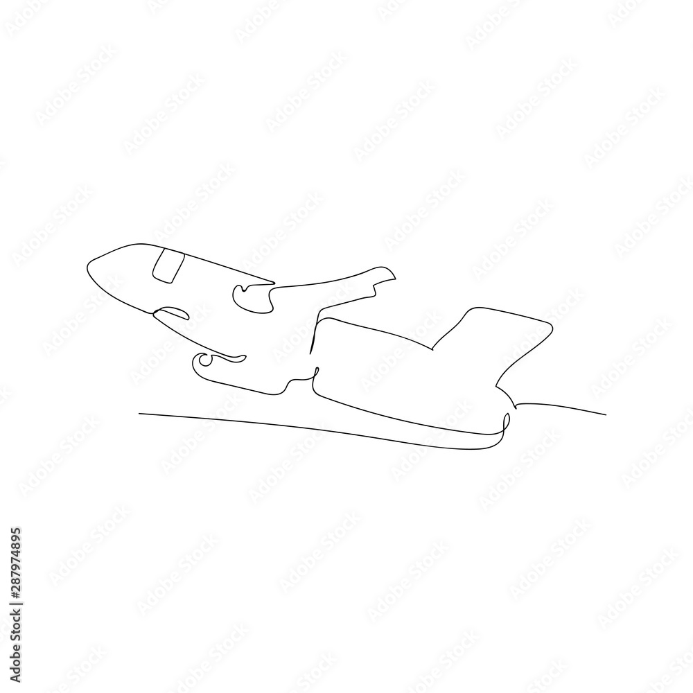 continuous line drawing of airplane. isolated sketch drawing of ...