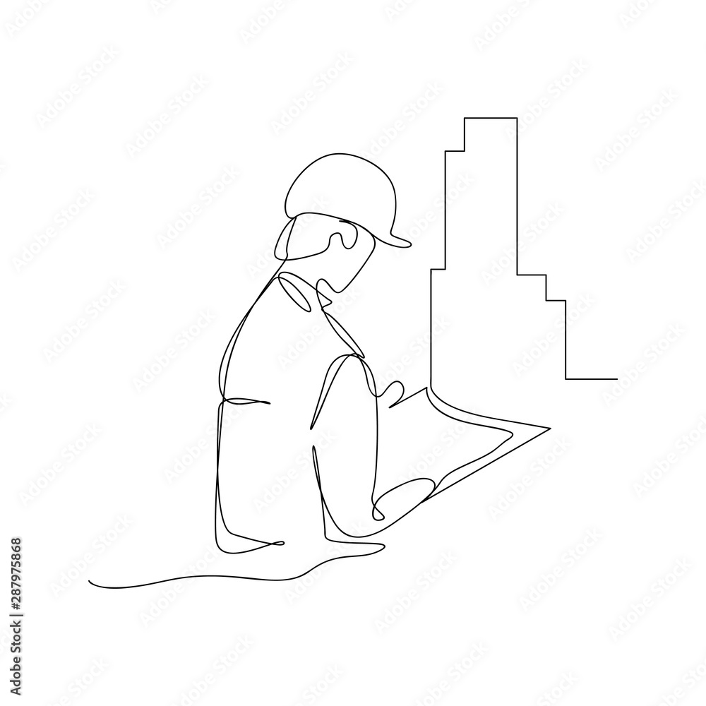 continuous line drawing of engineer building. isolated sketch drawing ...