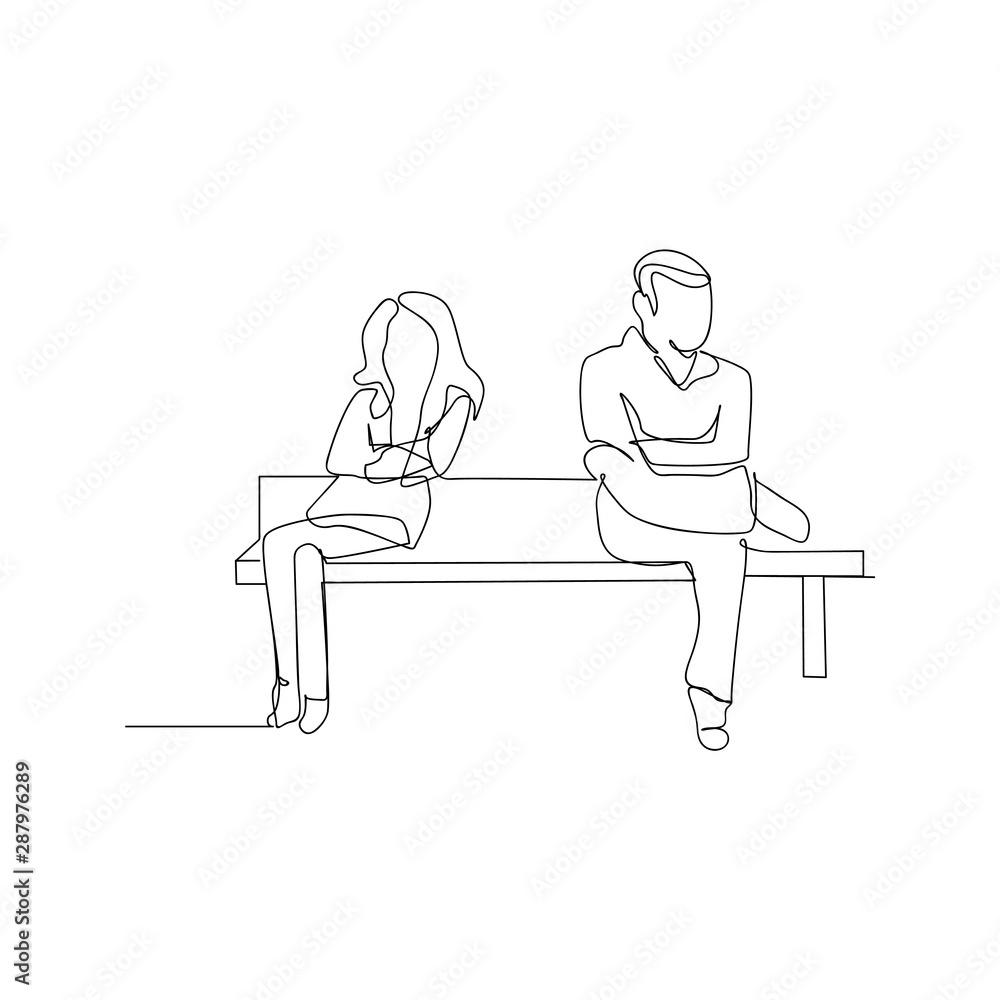 continuous line drawing of couple sitting. isolated sketch drawing of ...