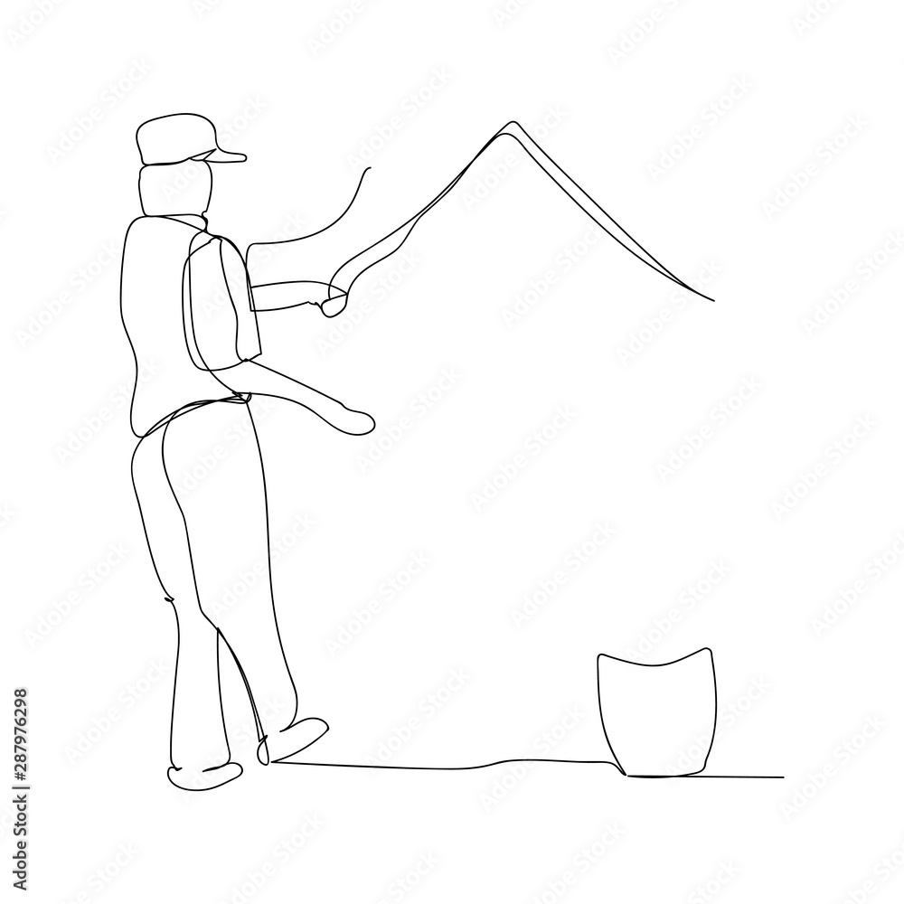 continuous line drawing of men drawing. isolated sketch drawing of men ...