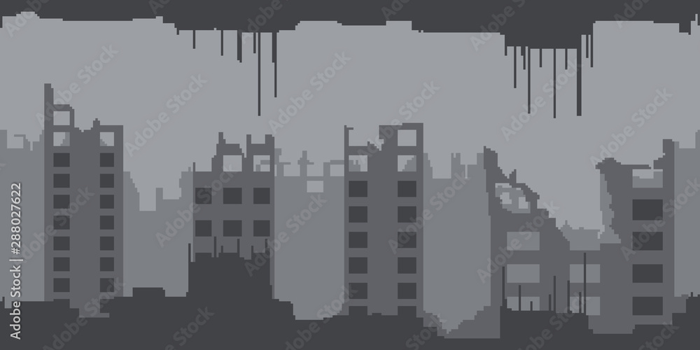 Post apocalyptic abandoned city - horizontal seamless pixelated ...