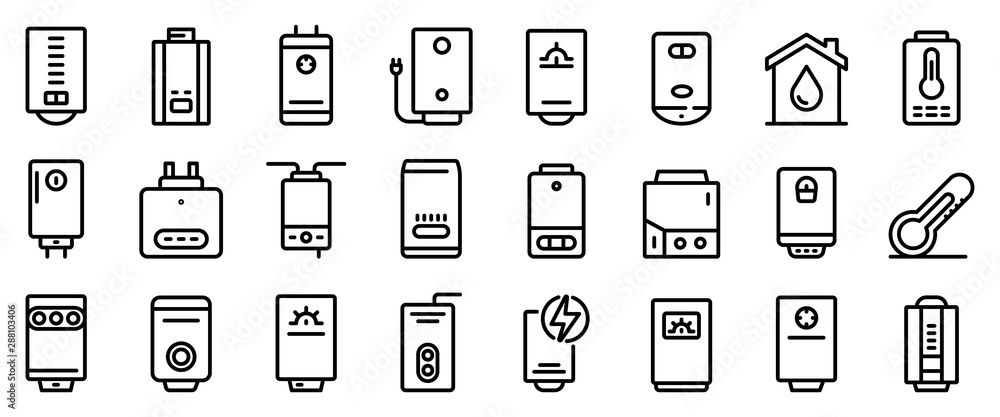 Boiler icons set. Outline set of boiler vector icons for web design ...