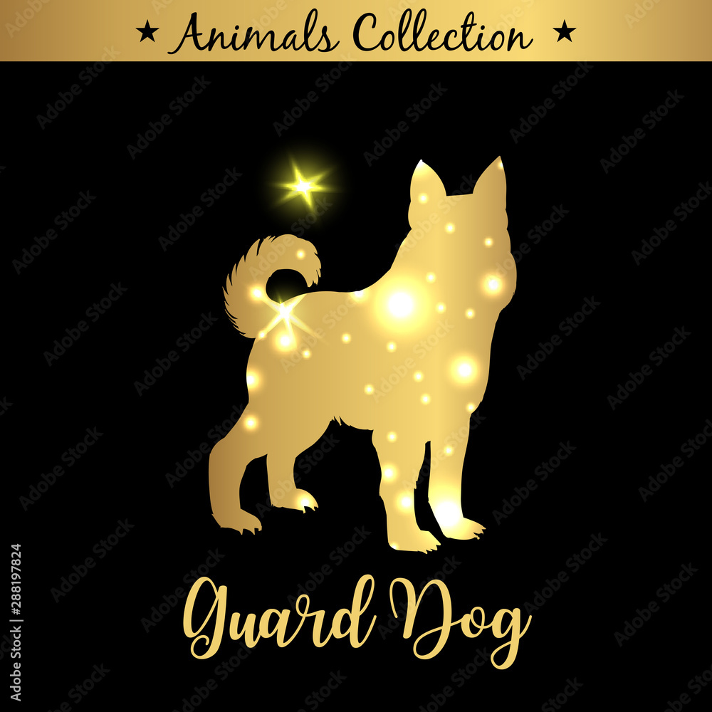Isolated vintage golden and royal emblem of farm Guard Dog animal ...