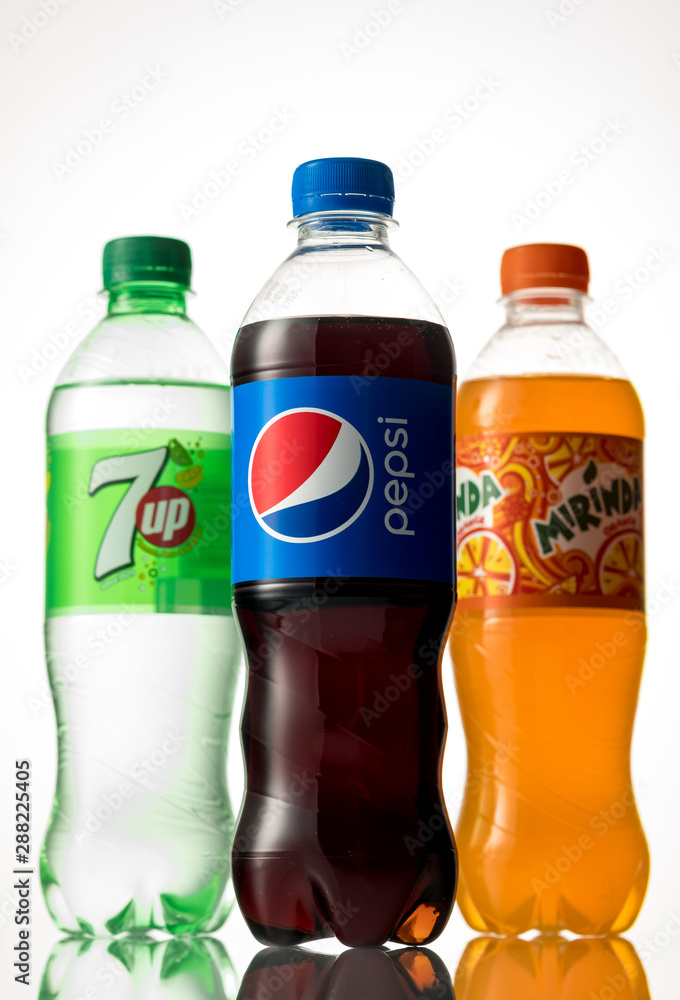 MINSK, BELARUS, APRIL 5, 2018: Plastic Bottles of Pepsi, Mirinda and ...