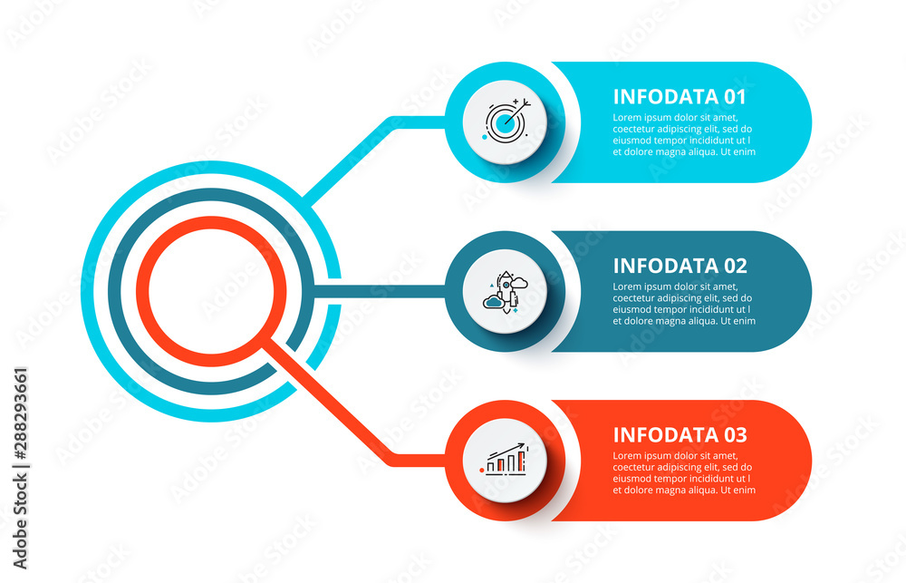 Business data visualization. Flowchart with 3 steps, options, parts or ...