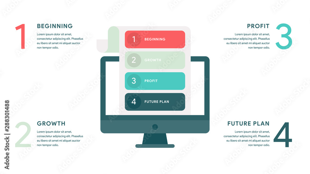 Vector Monitor for Business infographics concept with 4 options, parts ...