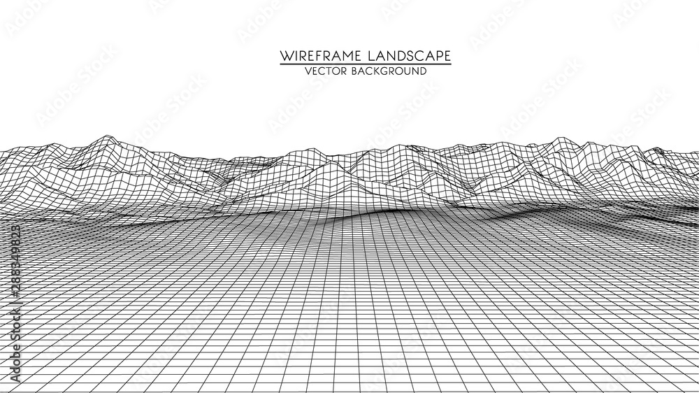 Vector retro futuristic background. Abstract digital landscape with ...