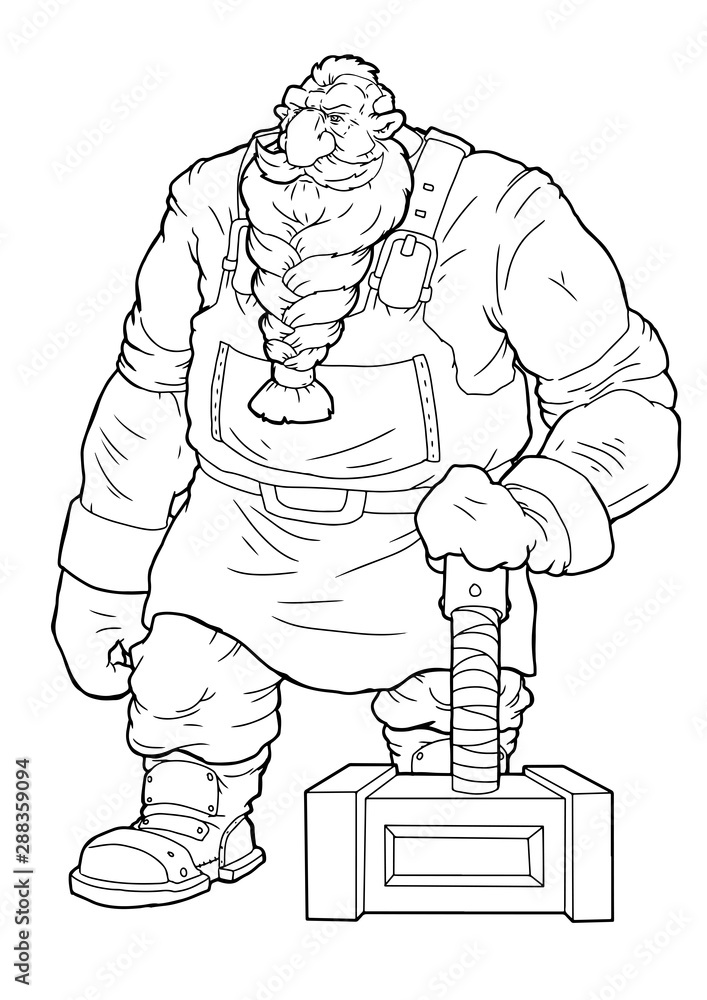 strong hero, vector image of fantasy dwarf coloring book Stock Vector ...