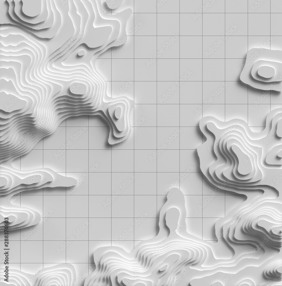 3D Cartography concep background. Rendering. Map line of topography ...