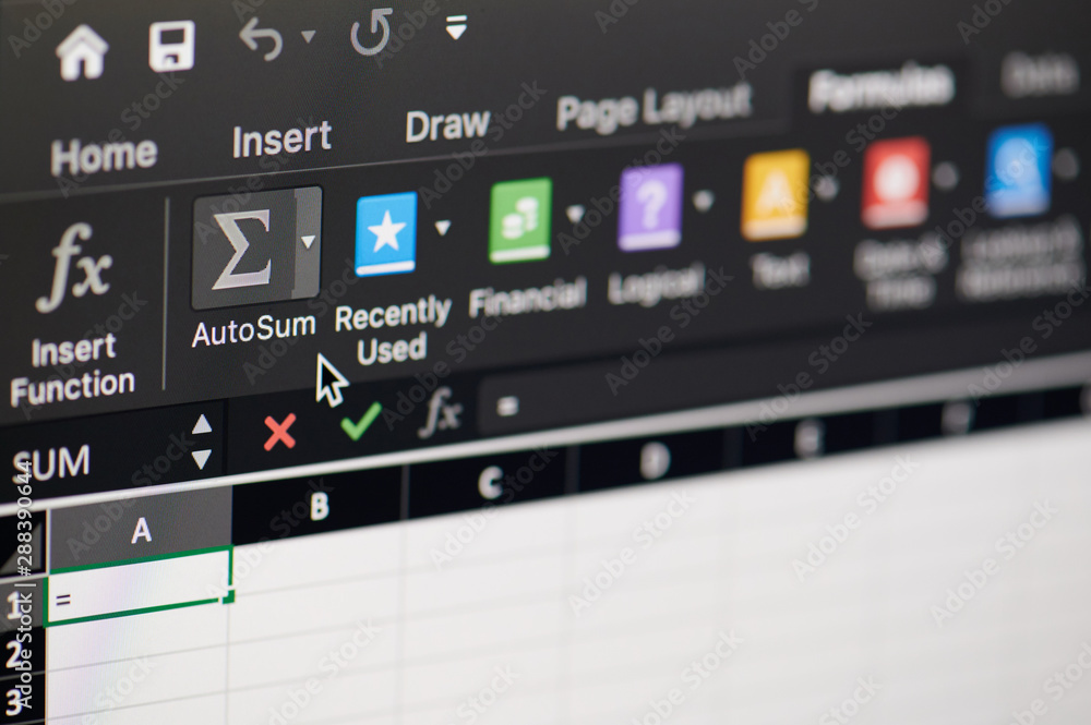 Insert formula microsoft office excel software Stock Photo | Adobe Stock