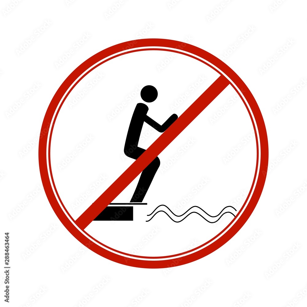 Dont jump into the water. Dangerous dive. Sign danger on beach, in ...