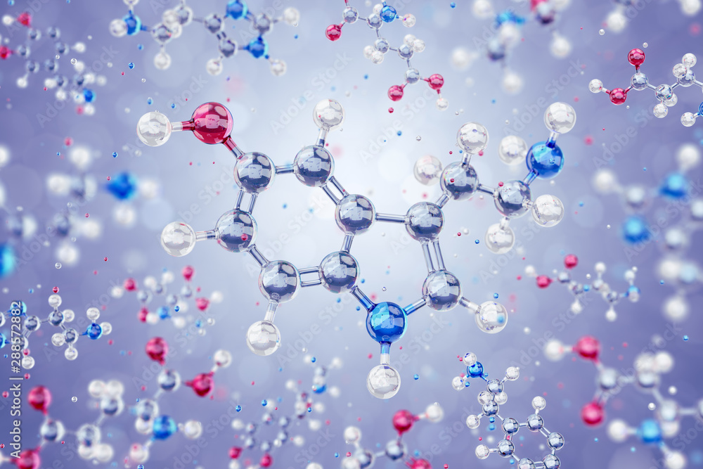 Molecule Of Serotonin A 3d Model Of The Neurotransmitter Serotonin Represented In Form Of A