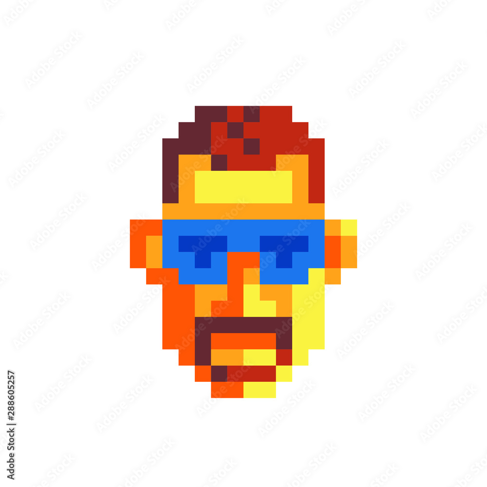 Male head with a beard and glasses pixel art character avatar profile ...