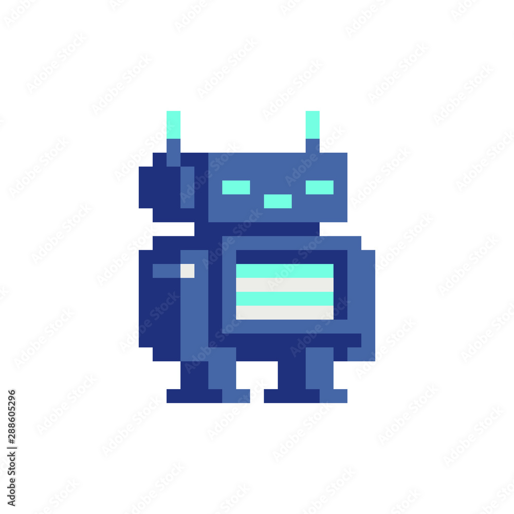 Chat bot robot android pixel art character. Cyber Artificial ...