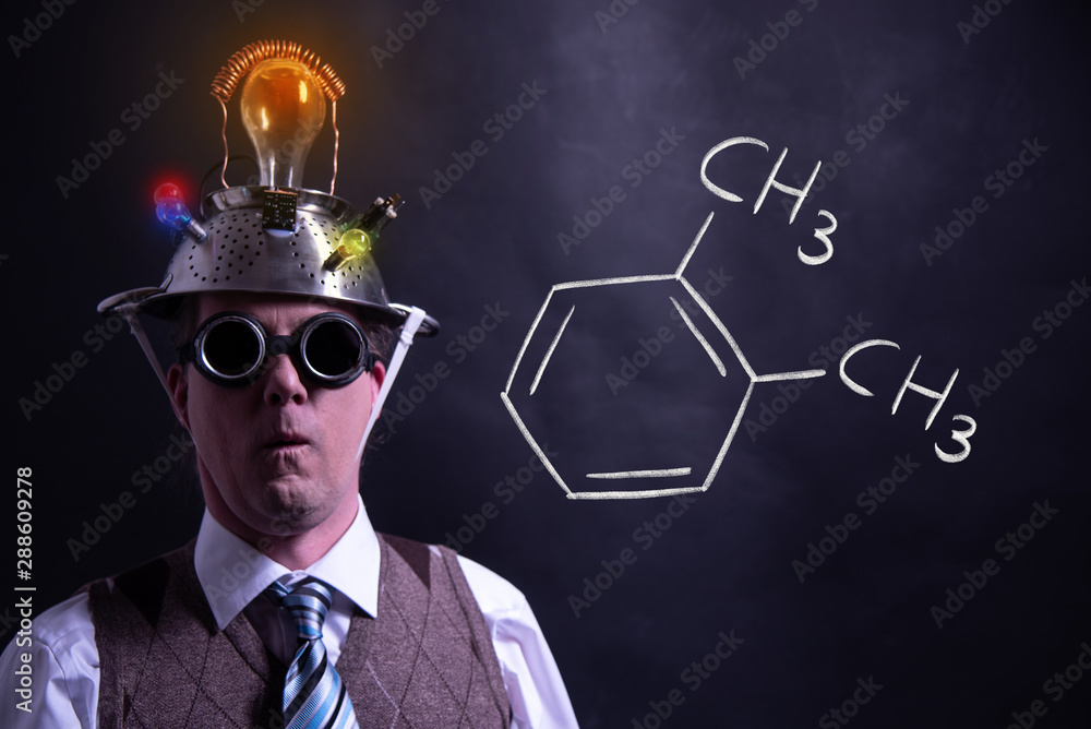 Nerd presenting handdrawn chemical formula of Ortho-xylene o-xylene ...