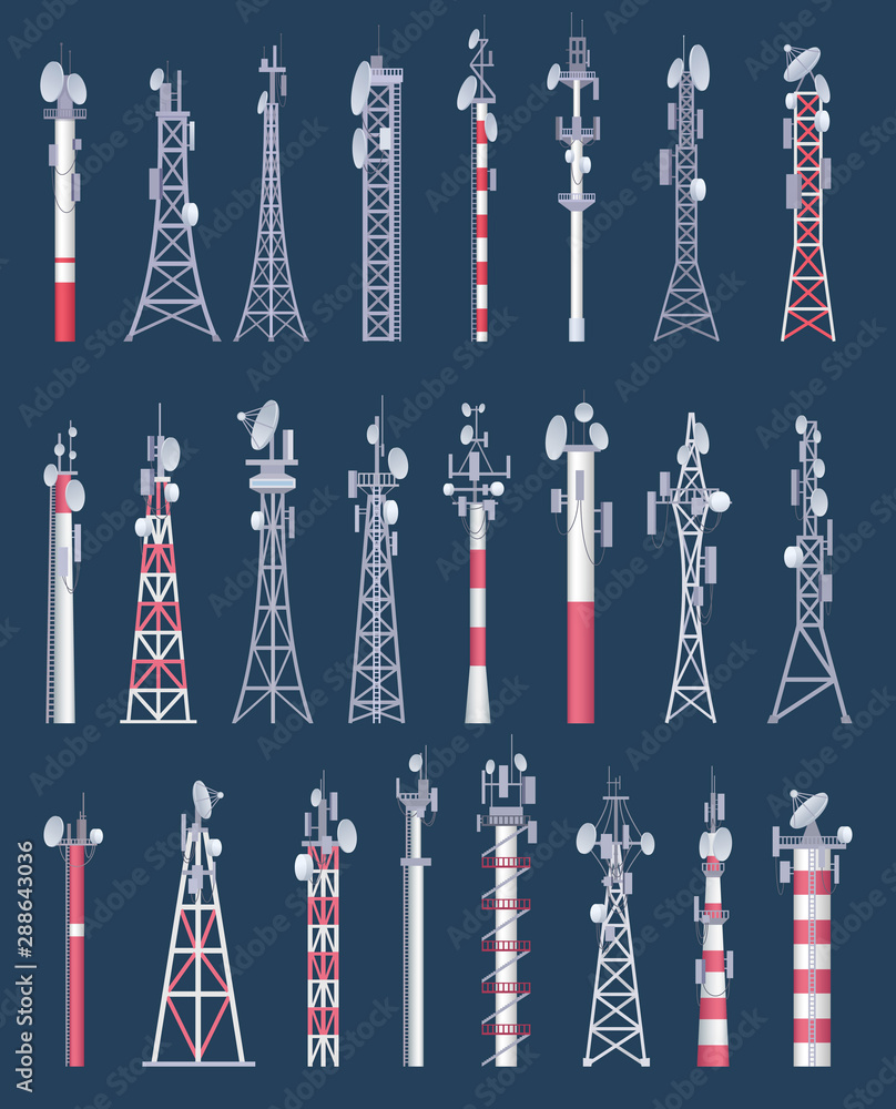 Wireless tower. Cellular wifi radio and tv cell communication towers ...