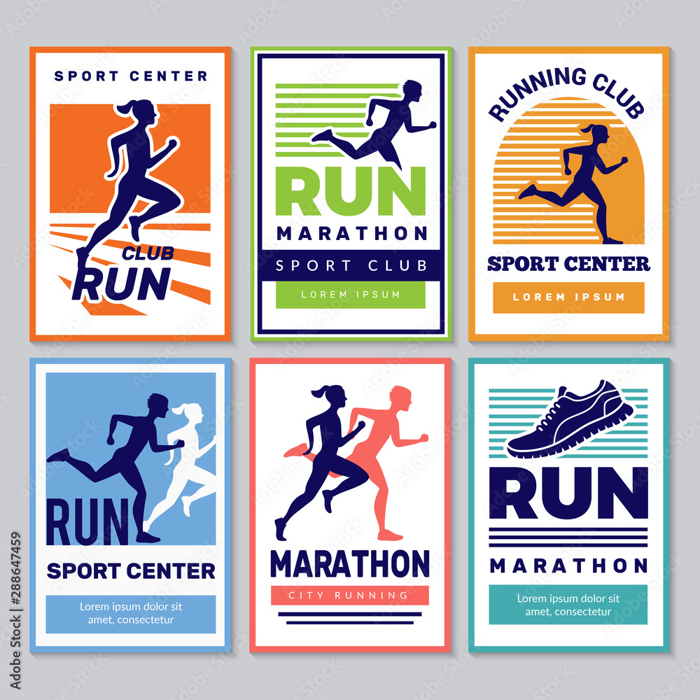 Running club poster. Marathon winners sportsmen athletes fitness for ...