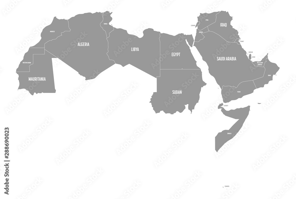 Arab World states political map with higlighted 22 arabic-speaking ...