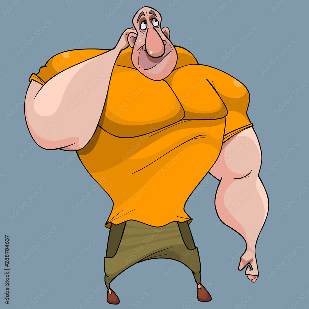 cartoon muscle guy bodybuilder thoughtfully scratches his neck Stock ...