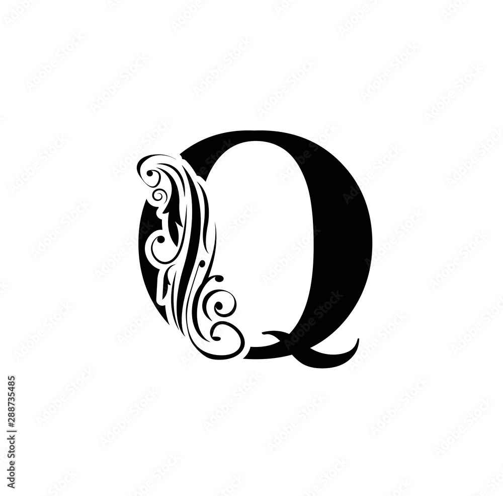 letter Q. Black flower alphabet. Beautiful capital letters. Stock ...