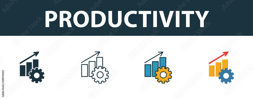 Productivity icon set. Four elements in diferent styles from project ...