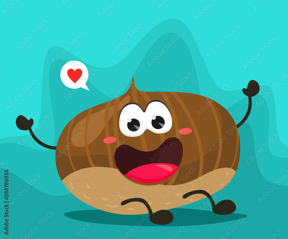 Cheerful edible chestnut in cartoon flat style. Vector illustration ...
