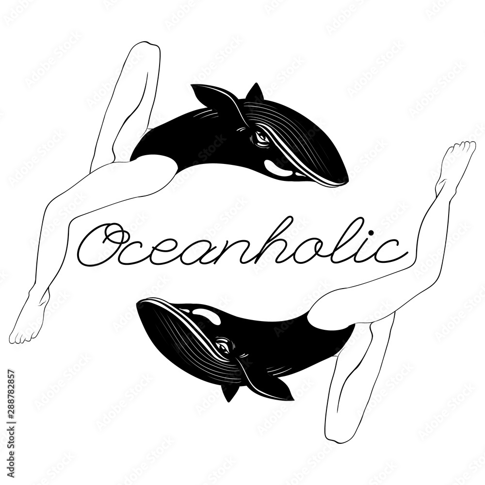 Oceanholic. Vector hand drawn illustration of whale with human legs ...