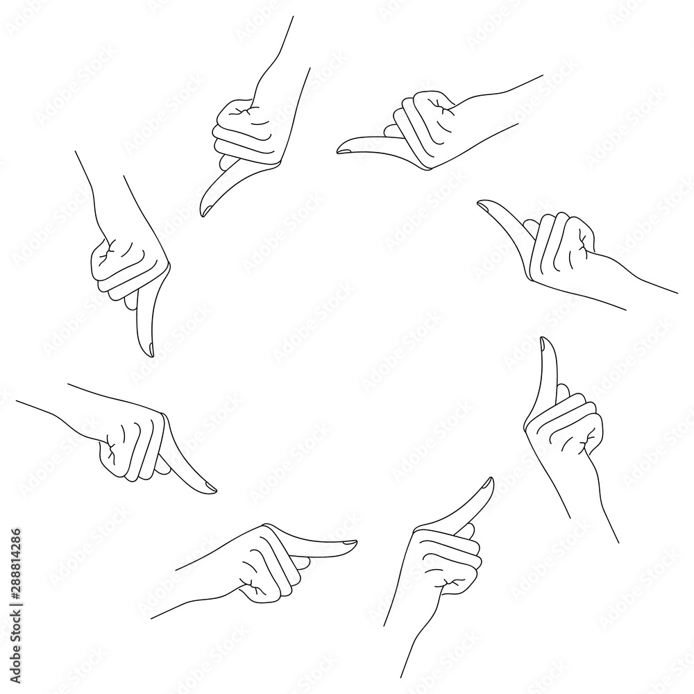 Black and white logo on white background, eight hands pointing at each ...