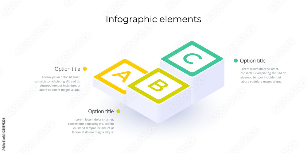 Business process chart infographics with 3 step options. Square ...
