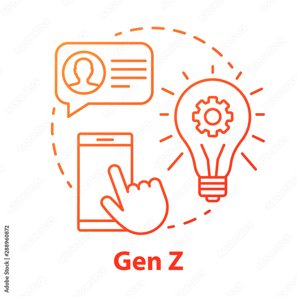 Gen Z red concept icon. Age group idea thin line illustration. Digital ...