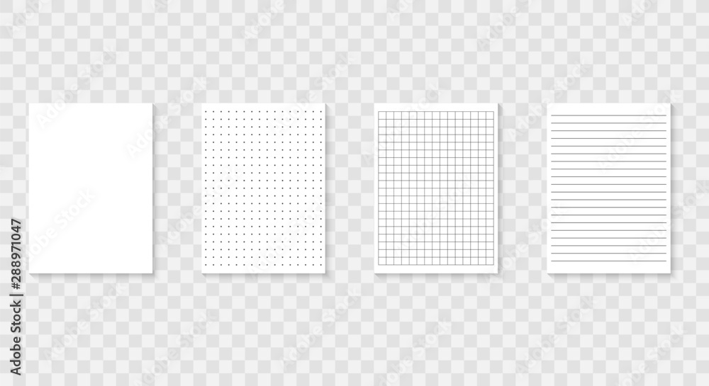 Set of realistic vector illustration of blank sheets of square and ...