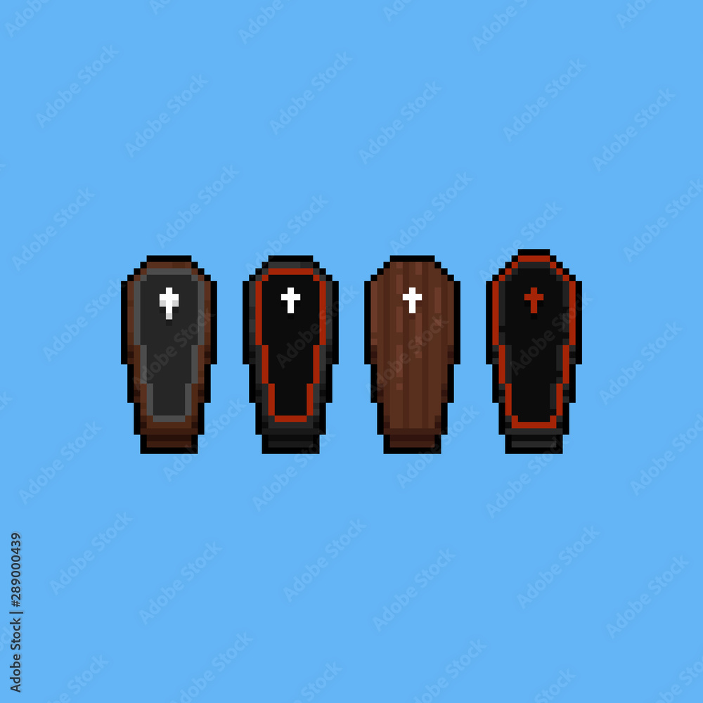 Pixel art cartoon wooden coffin set.8bit.halloween. Stock Vector ...