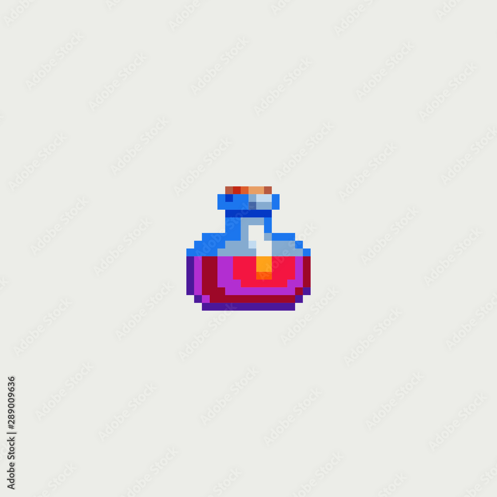 Manna Potion elixir flask with red liquid. Pixel art icon. Video game 8 ...