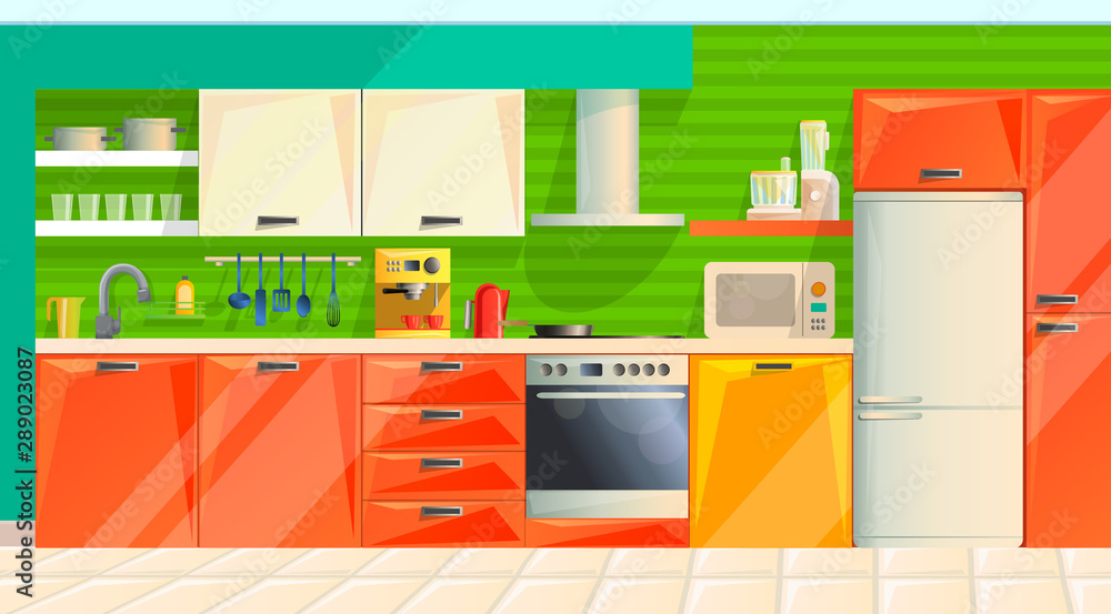 Kitchen interior with clean sink with kitchenware furniture and ...