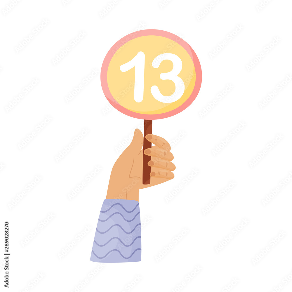 Round plate with the number 13 in hand. Vector illustration on a white ...