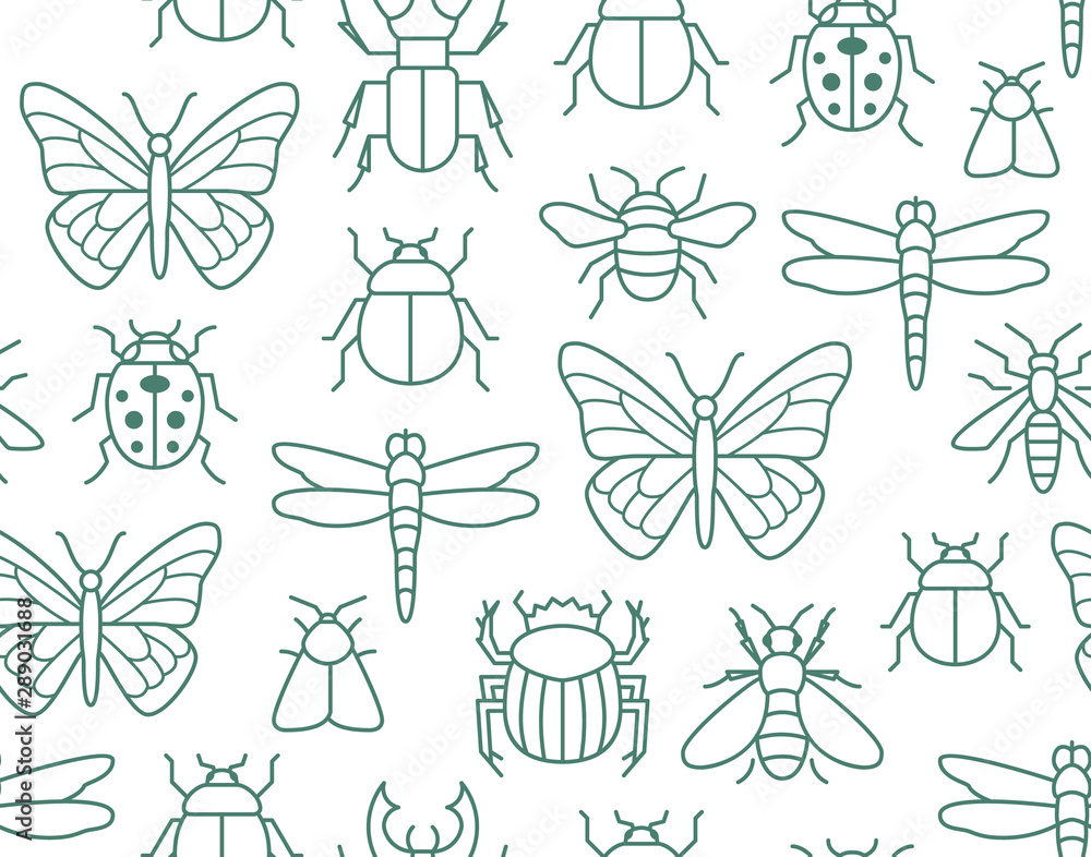 Insects seamless pattern with flat line icons. Background - butterfly ...
