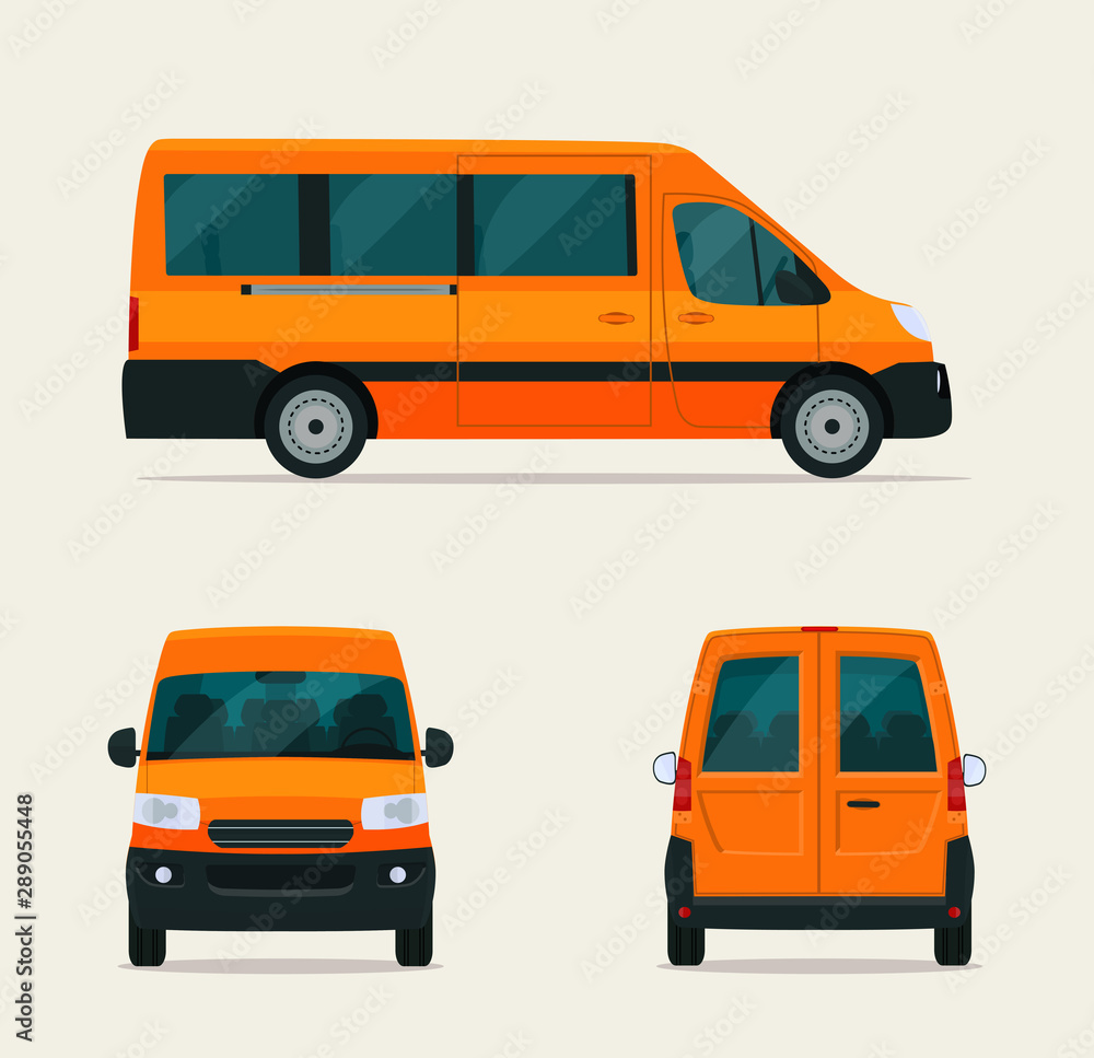 Passenger minivan isolated. Van with side view, back view and front ...