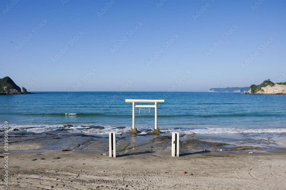 Ubara, Chiba, Japan , 09/01/2019 , Torii gate in Ubara beach. it ...