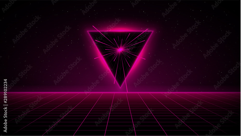 Retrowave synthwave vaporwave pink cyber laser grid with blue glowing ...