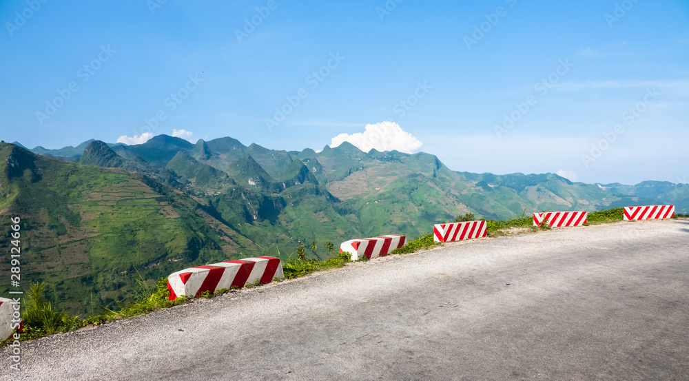 Ma Pi Leng pass, Dong van. Concrete barriers at the hair pin curves at ...