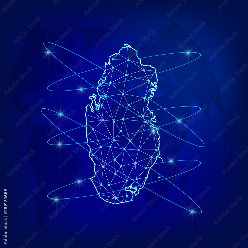 Global logistics network concept. Communications network map Qatar on ...