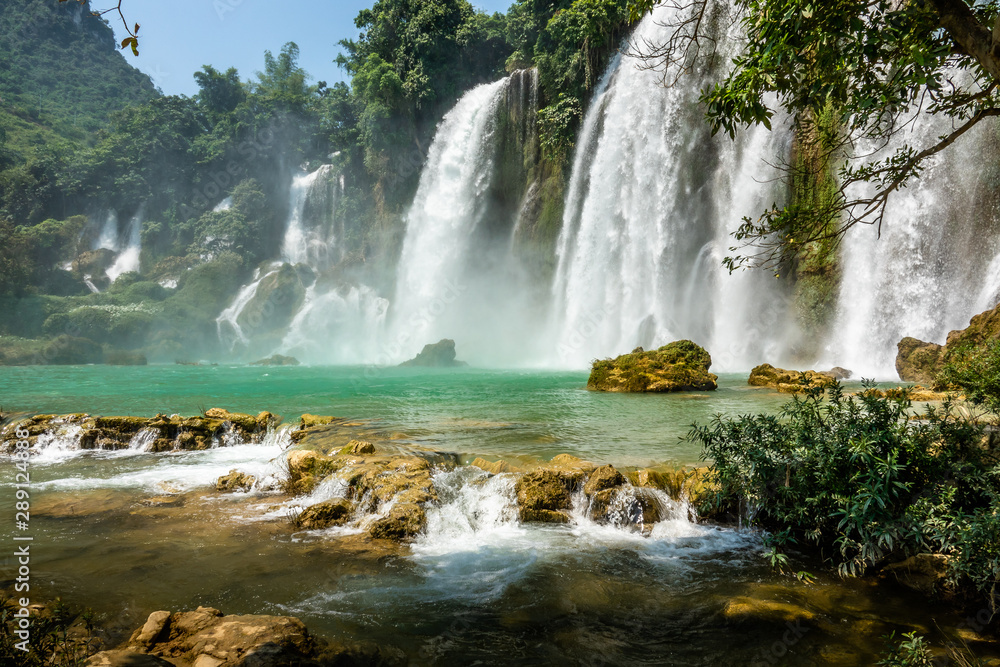 Bangioc or Detian waterfall in Cao bang, north Vietnam. These falls ...