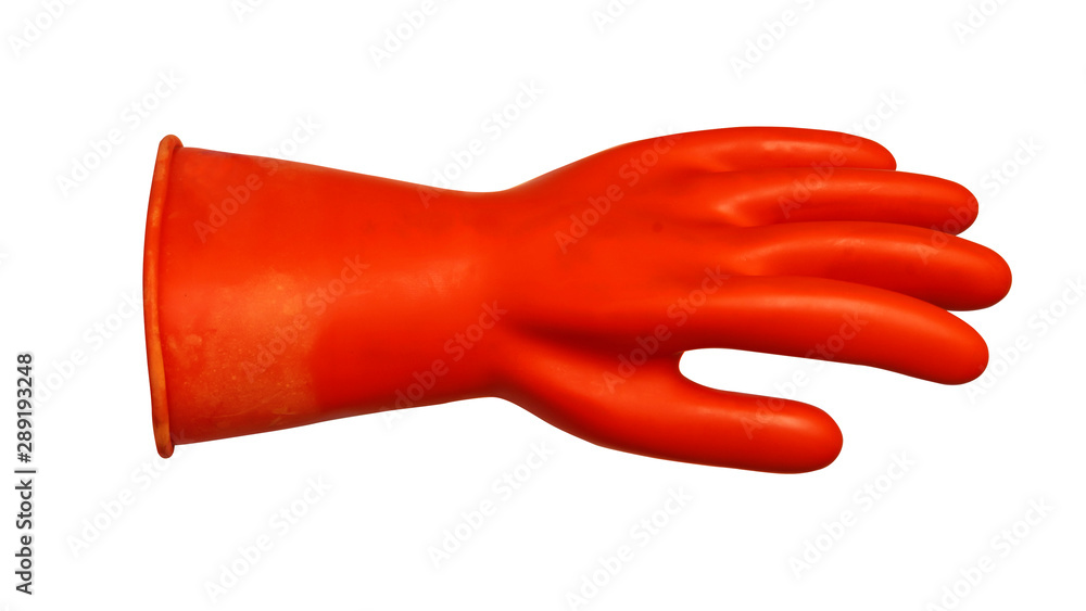 red rubber gloves for electric isolated on white background Stock Photo ...